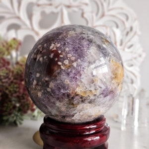 Glitter Gala Flower Agate Amethyst Blue Agate Carved Sphere Carving ...