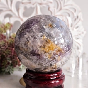 Glitter Gala Flower Agate Amethyst Blue Agate Carved Sphere Carving ...