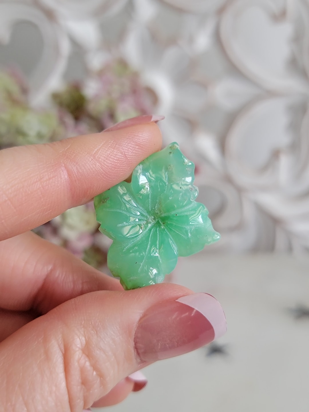 Perfectly Pleasing Peruvian Blue Opal Hand Carved Floral Flower ...