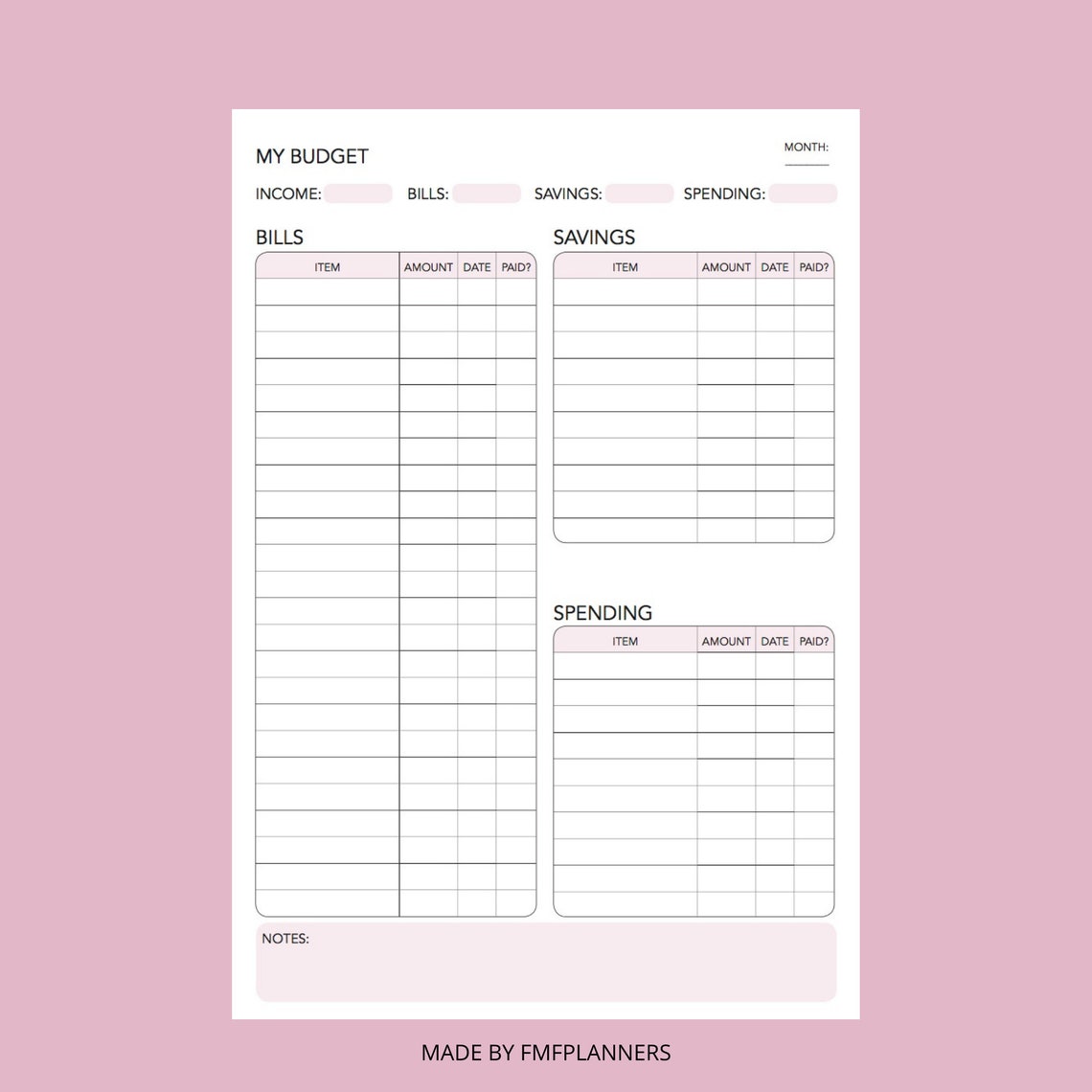 Digital Undated Monthly Budget Planner Printable - Etsy