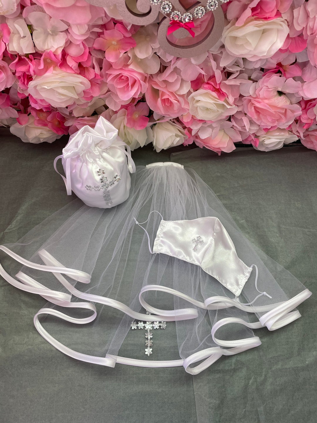 Girls First Holy Communion Veil,satin Mask,personalised Dolly Bag. - Etsy