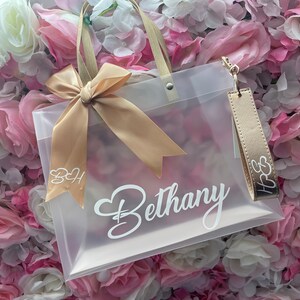 Personalised Transparent Bag & Wristlet Keyring Set, Gift Bag, Keychain ...