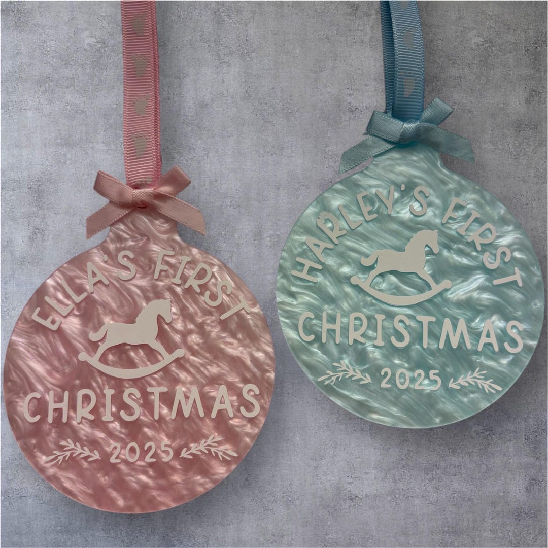 Personalised Baby’s First Christmas Bauble, Rocking Horse Bauble, Xmas ...