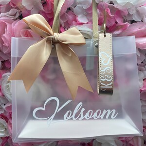 Personalised Transparent Bag & Wristlet Keyring Set, Gift Bag, Keychain ...