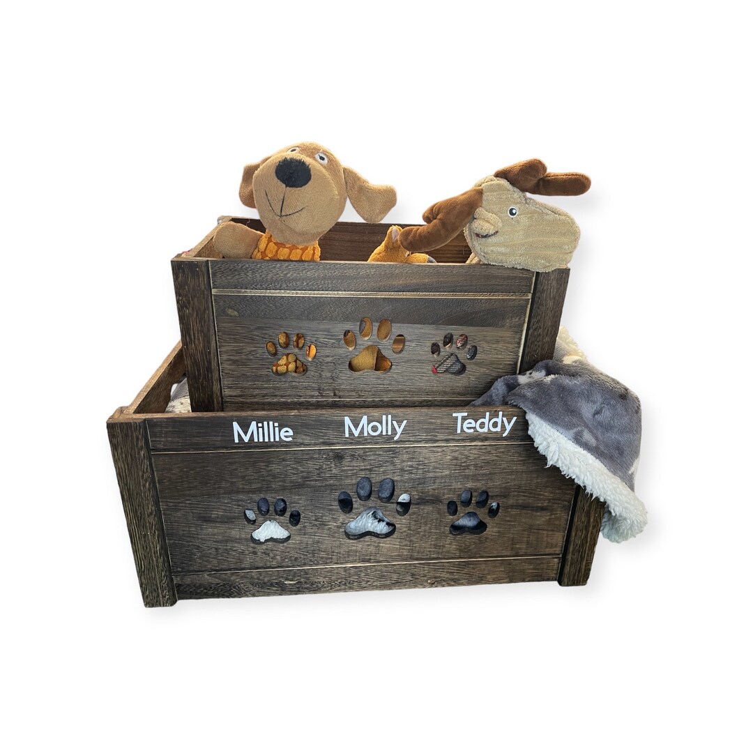 Personalised Dog Toy Box Cat Box Crate Wooden Paw Box Handmade dog Cat ...