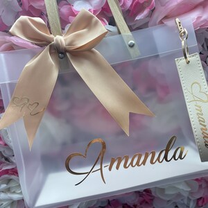 Personalised Transparent Bag & Wristlet Keyring Set, Gift Bag, Keychain ...