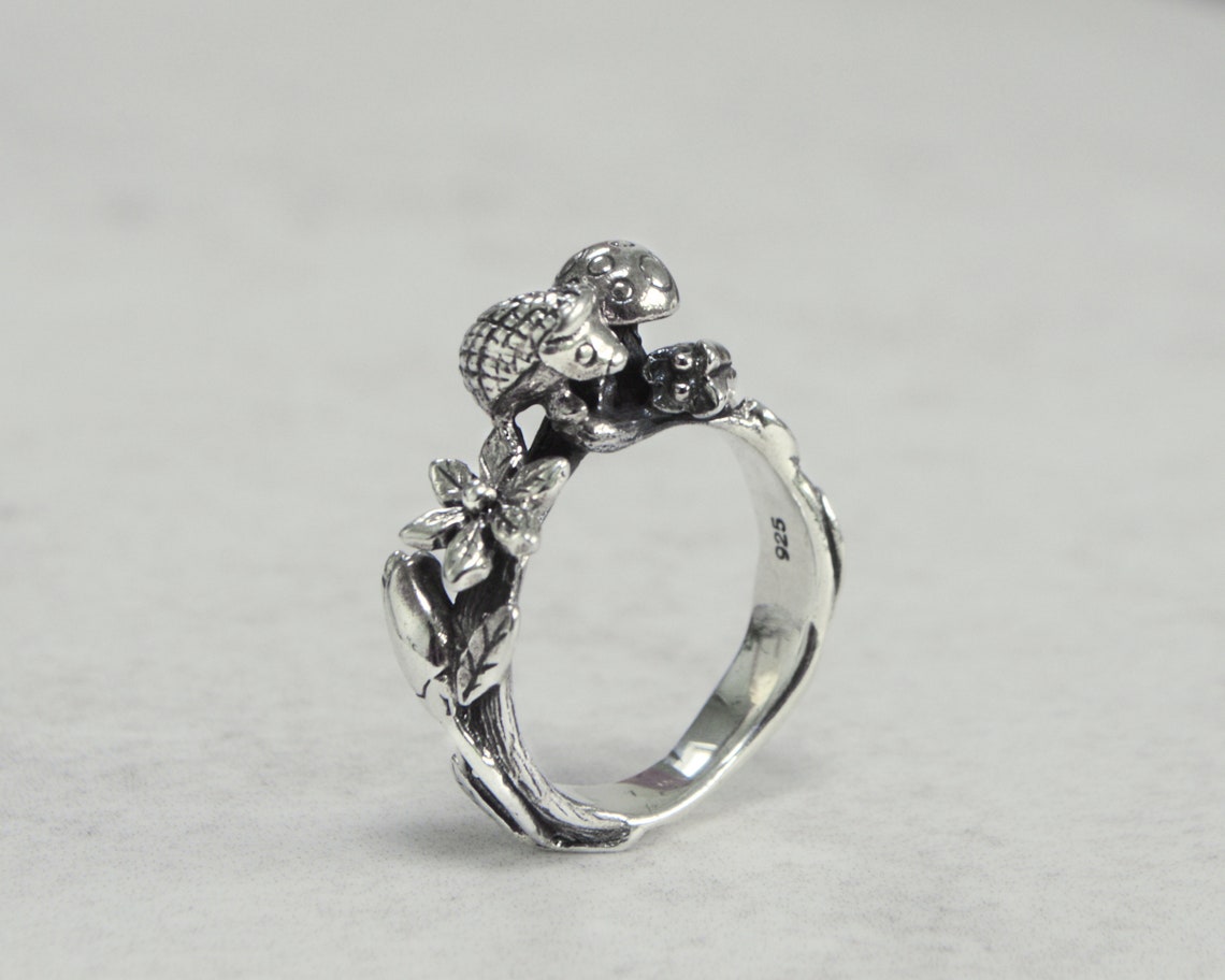 Enchanted Forest Ring 925 Sterling Silver 3D Hedgehog - Etsy UK
