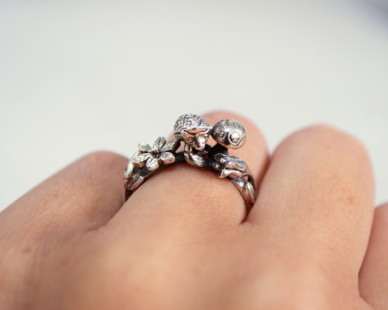 Enchanted Forest Ring • 925 Sterling Silver • 3D Hedgehog Mushroom ...
