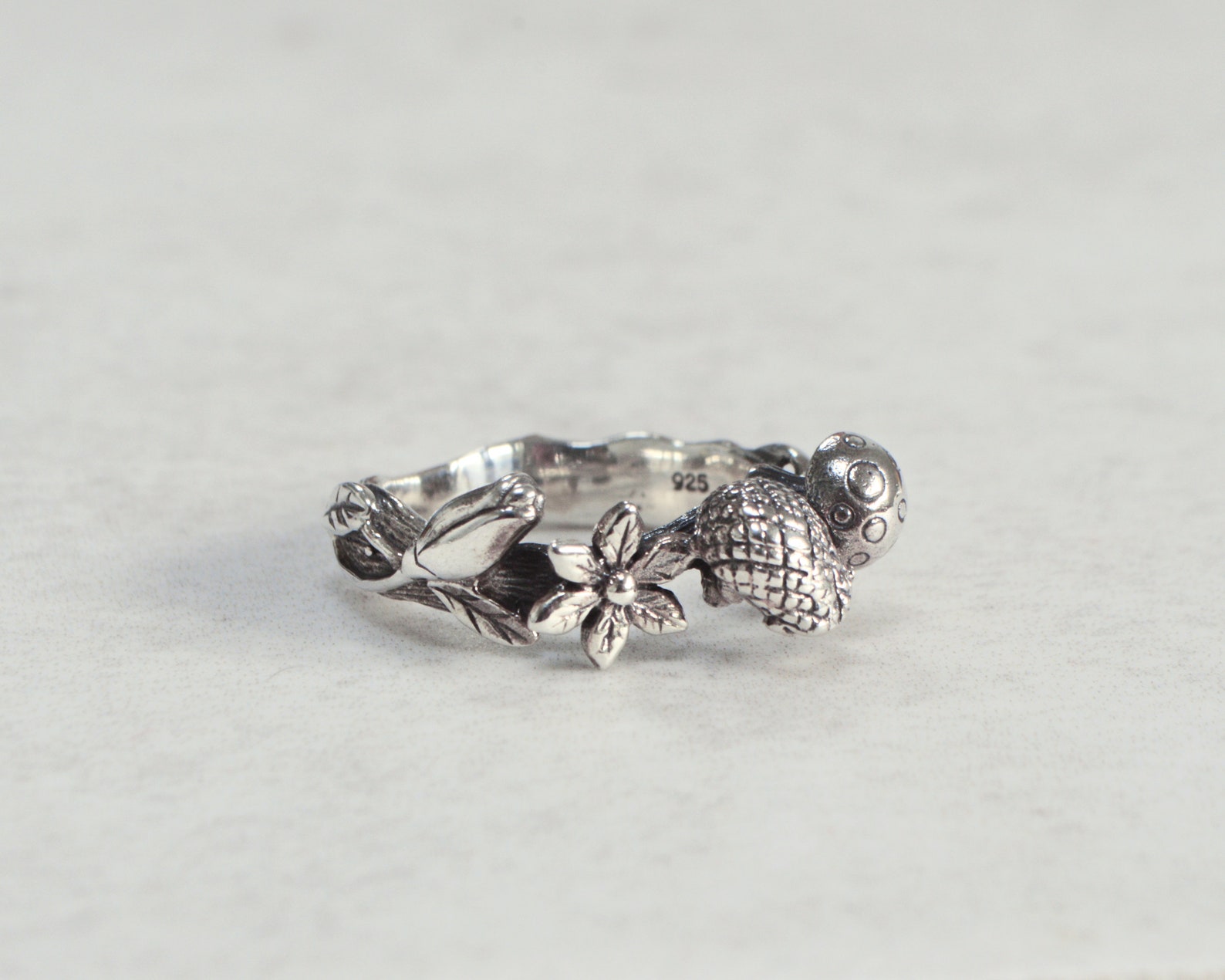 Enchanted Forest Ring • 925 Sterling Silver • 3D Hedgehog Mushroom ...