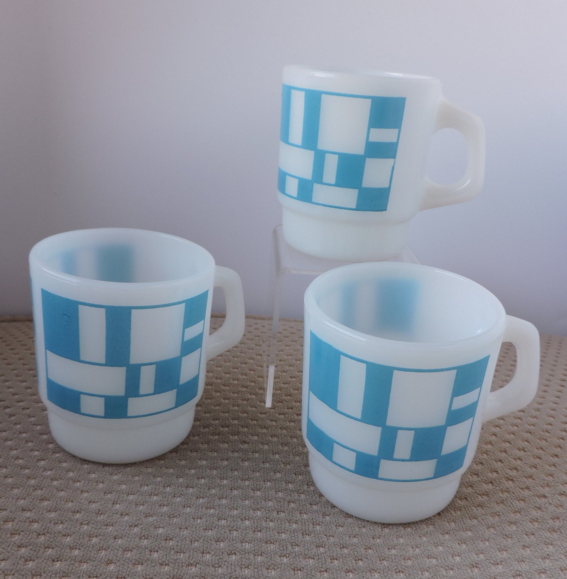 Fire King Rare Blue & White Tea Coffee Mug Set of 3 Checker - Etsy