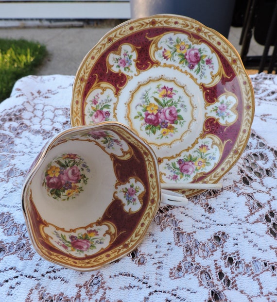 Royal Albert Lady Hamilton Cup & Saucer Burgundy White Bone - Etsy