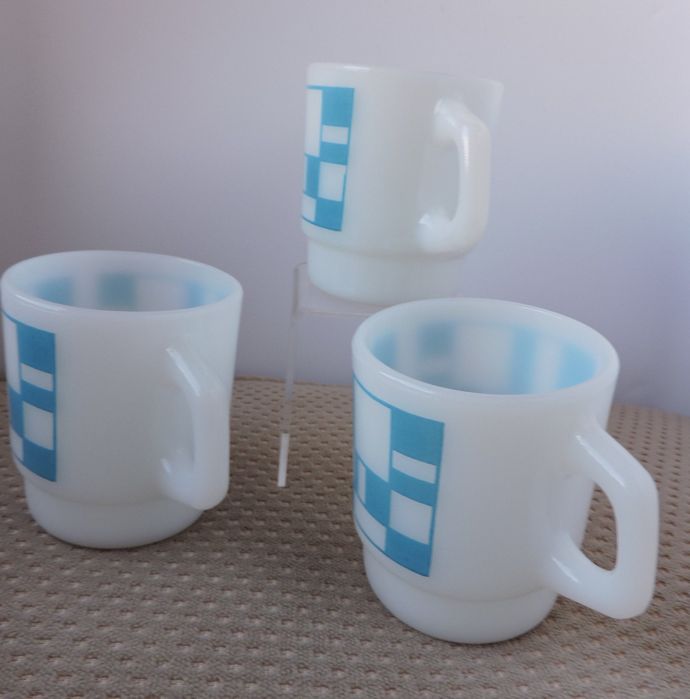 Fire King Rare Blue & White Tea Coffee Mug Set of 3 Checker - Etsy