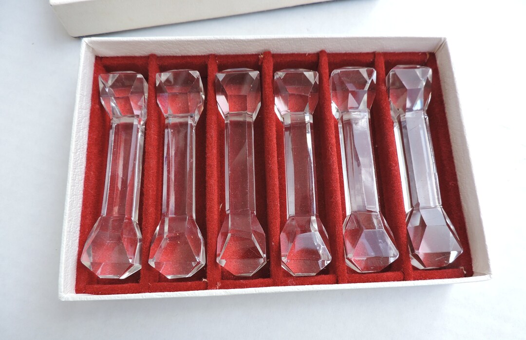 Vintage 6 Knife Rests Faceted Cut Set of Six Design Individual Utensil ...
