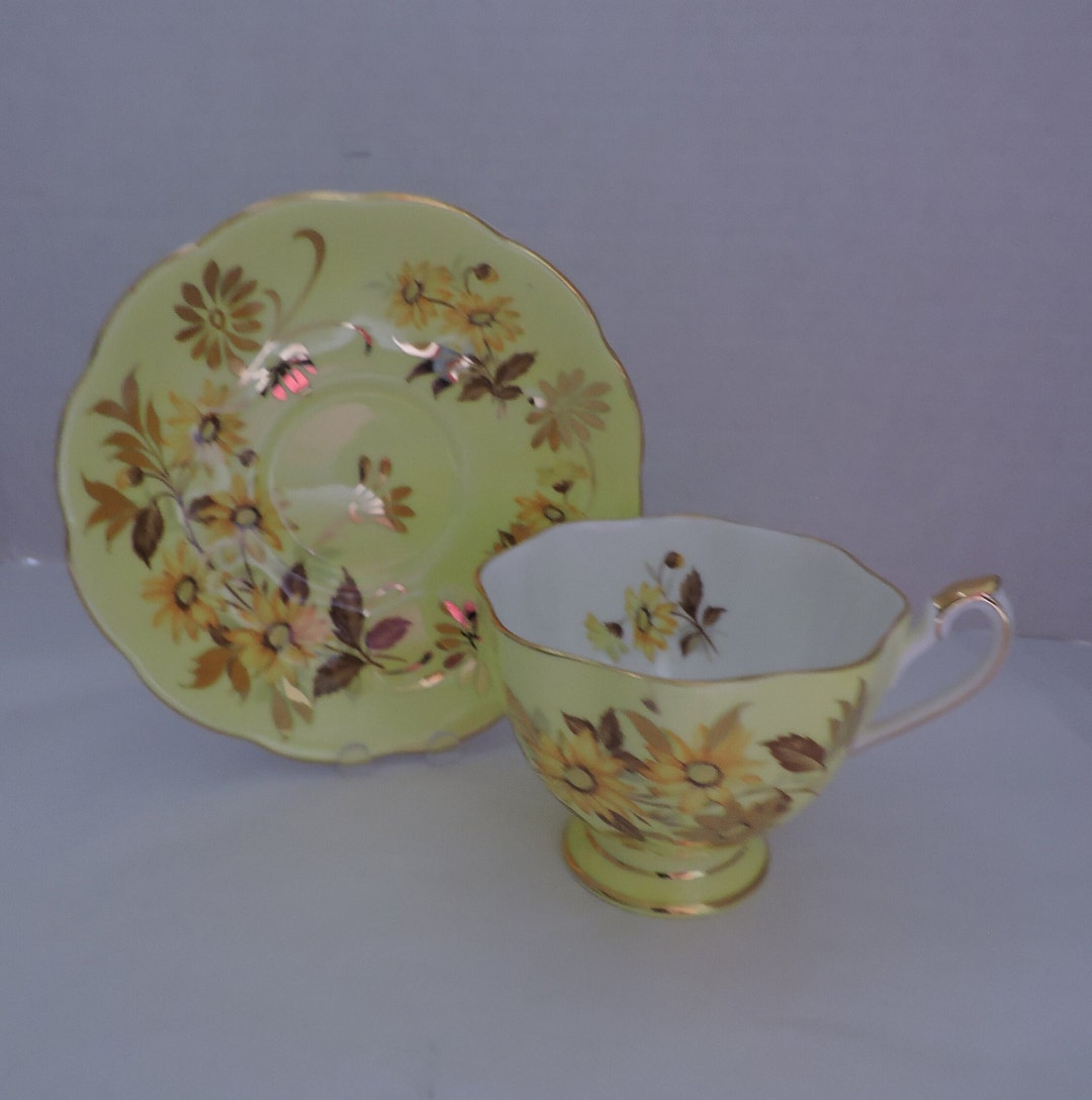 Yellow and Gold Daisy Daisies Floral Teacup Cup & Saucer Queen Anne ...