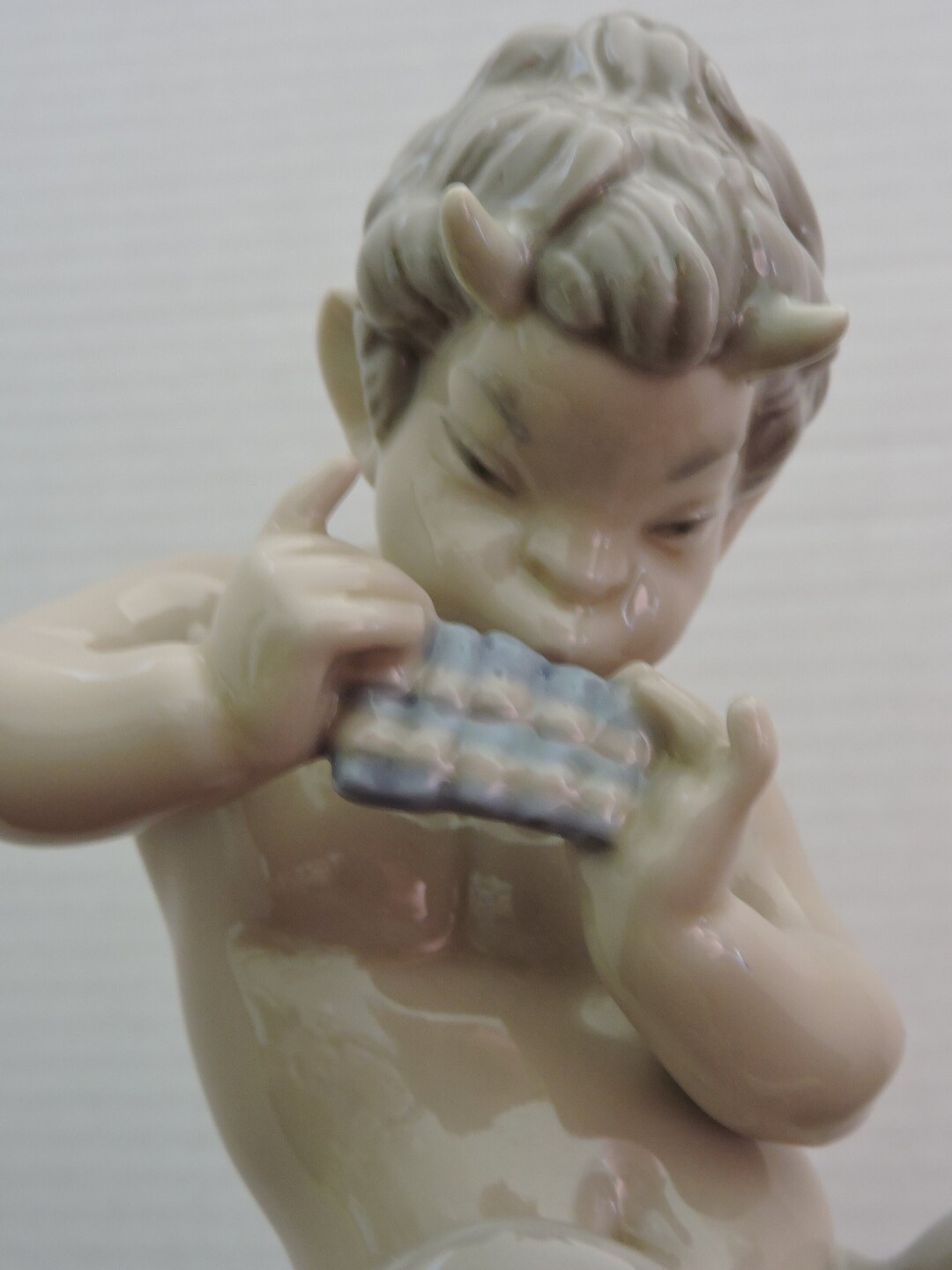 Lladro Pan Playing Flute Fantasy Satyr Sitting on Column Spanish Glazed ...