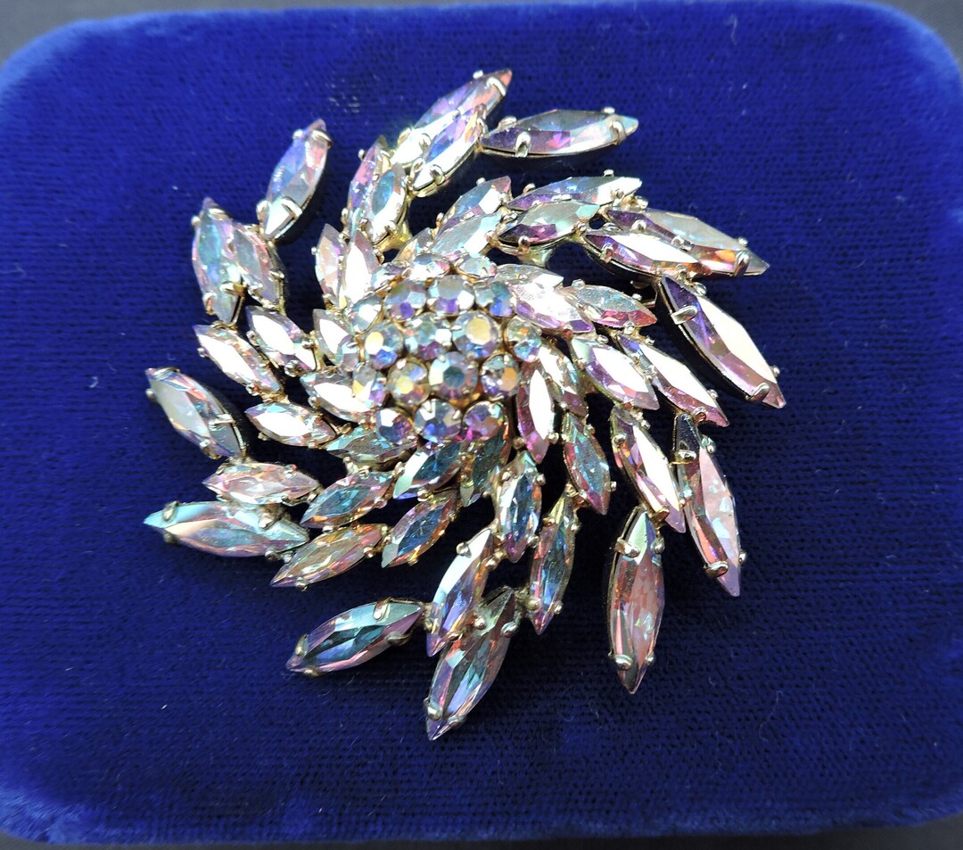 Sherman Aurora Borealis Pinwheel Broach Swarovski Crystal 2 1/4 ...