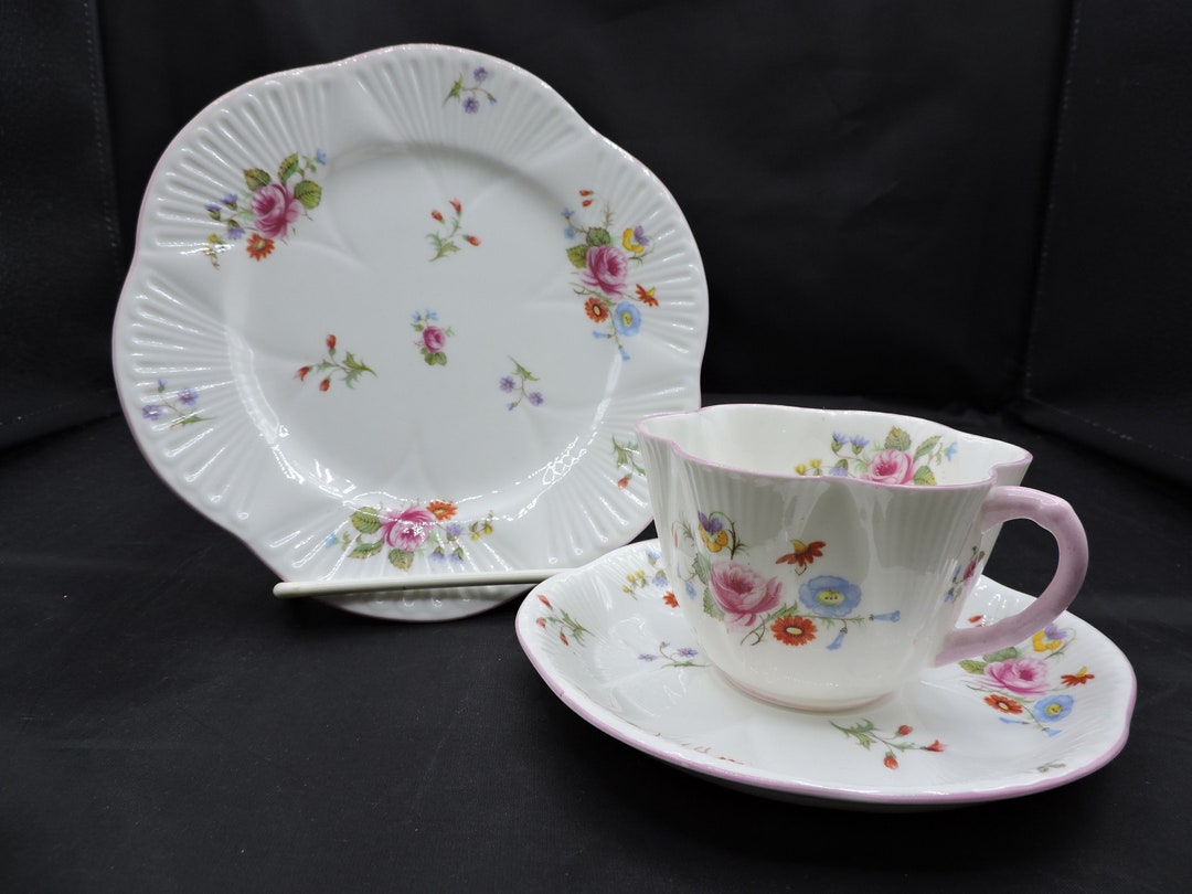 Shelley Pink Rose Dainty Shaped Cup and Saucer & Plate Set Bone China ...