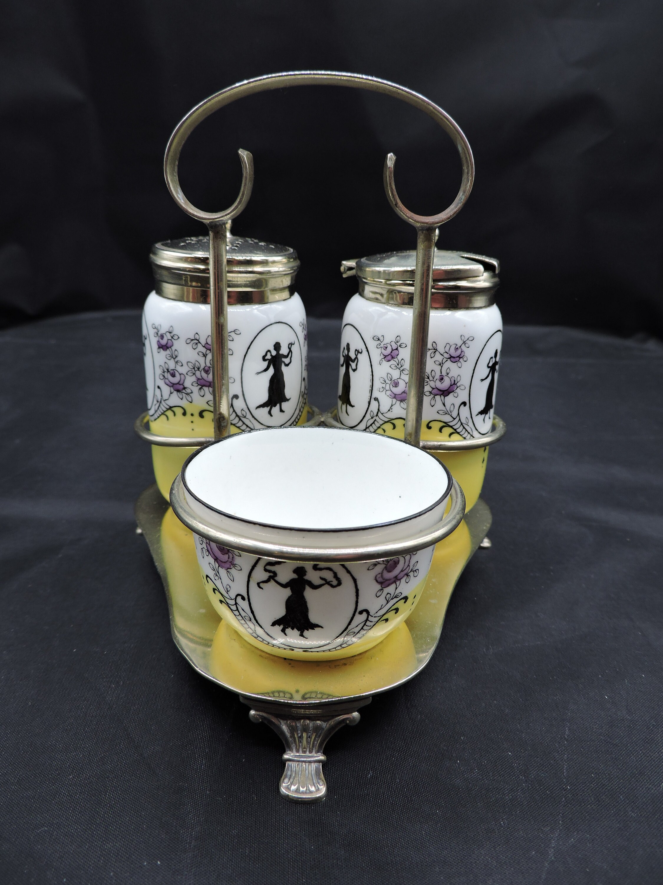 Crown Staffordshire Silhouette Condiment Set Yellow and Black Vintage ...