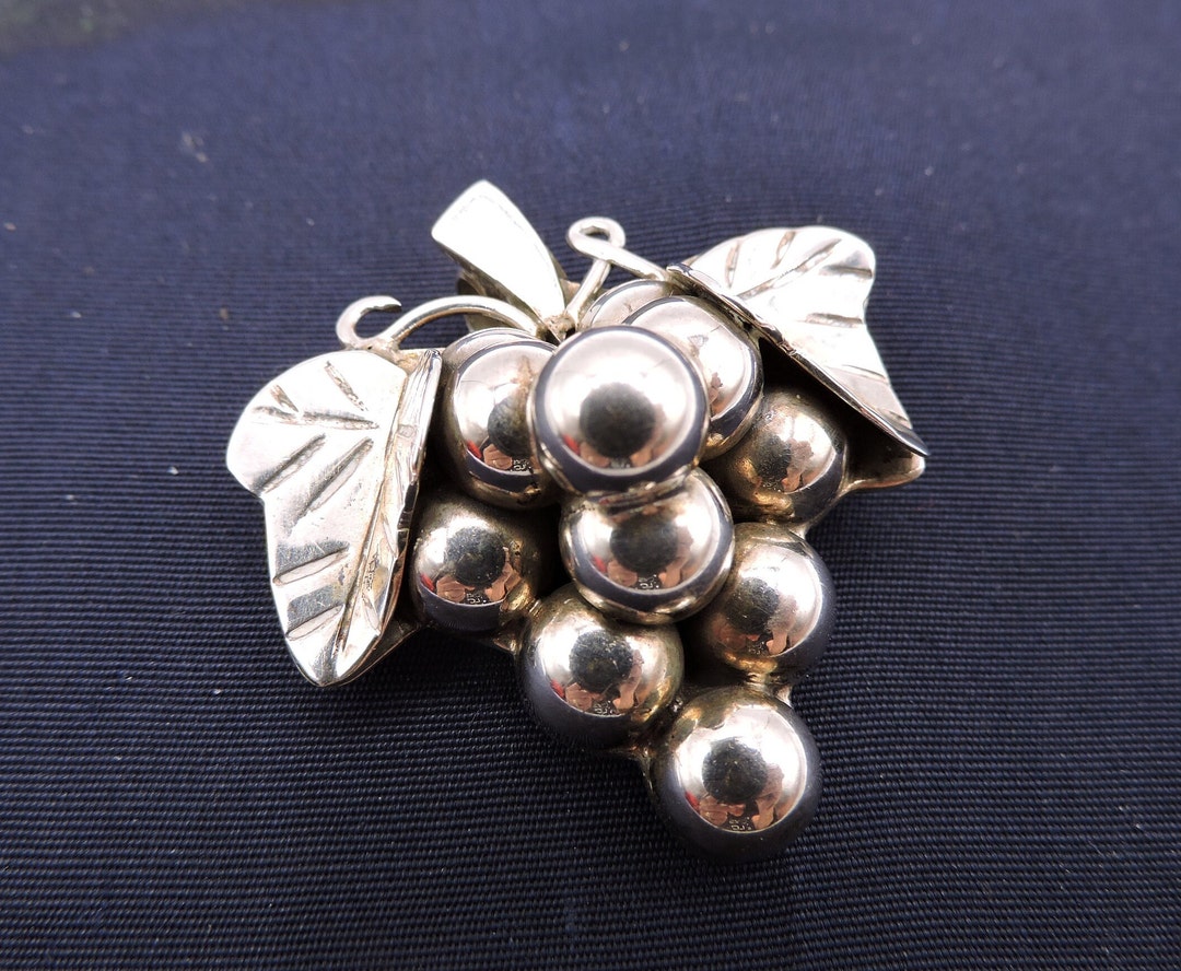 Sterling Silver Grapes on Vine Design Brooch And/or Pendant Grape 925 ...