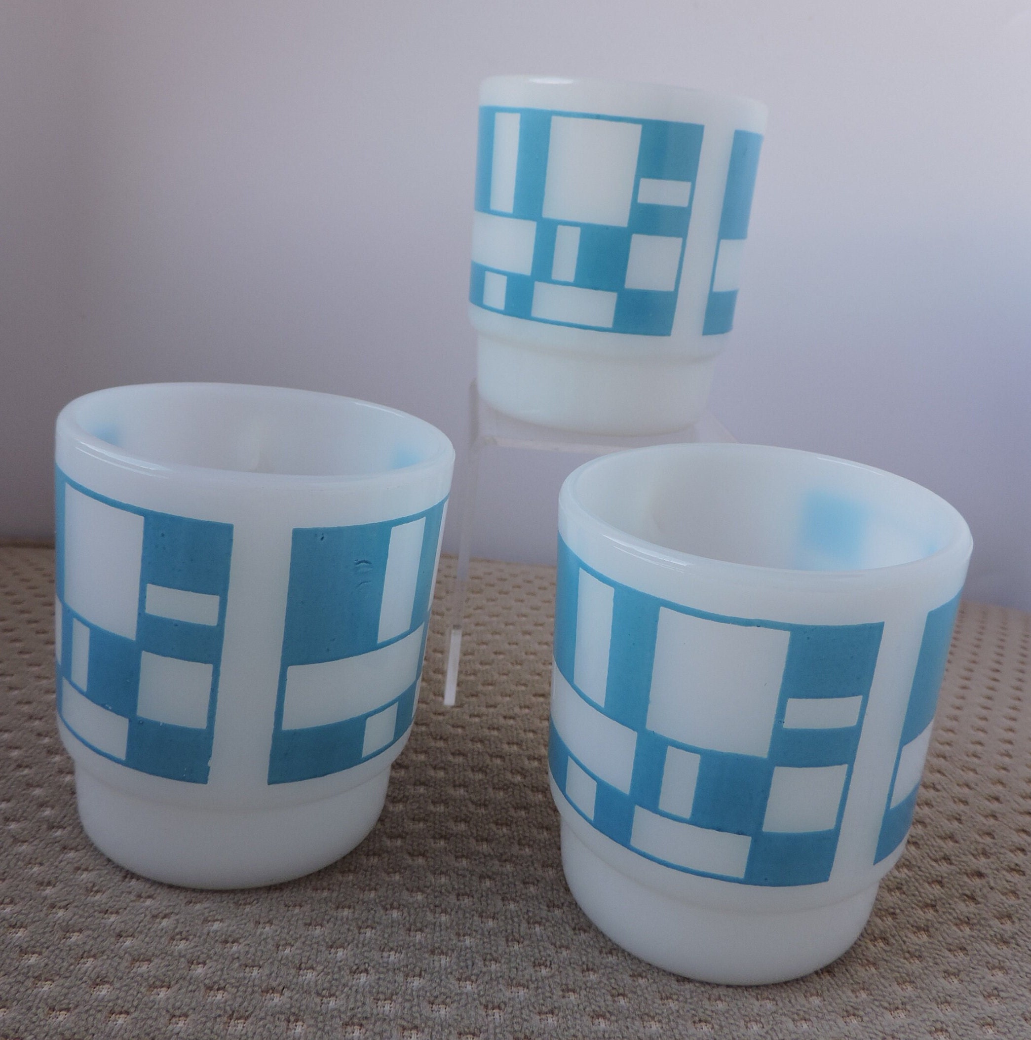 Fire King Rare Blue & White Tea Coffee Mug Set of 3 Checker - Etsy