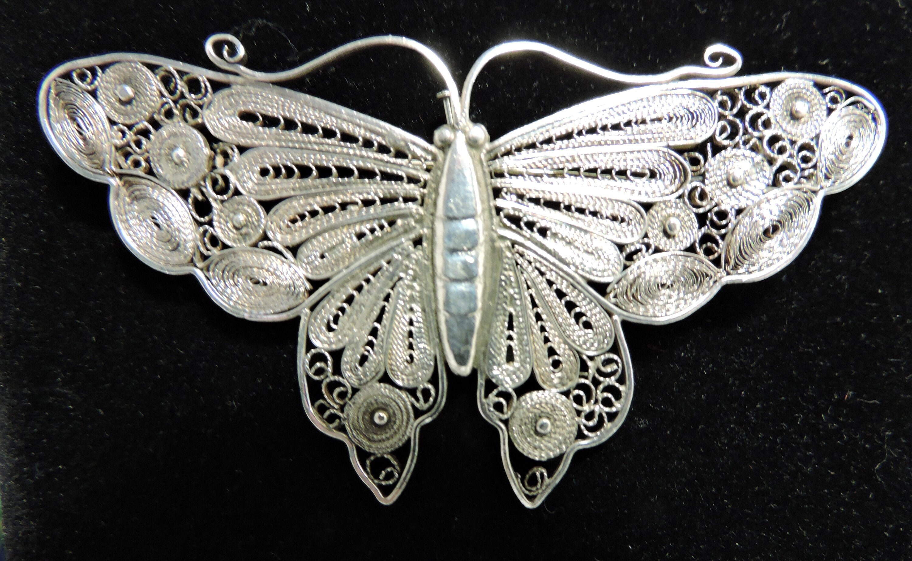 Butterfly Sterling Filagree Brooch Jewelry Large Silver 950 Hallmarked ...