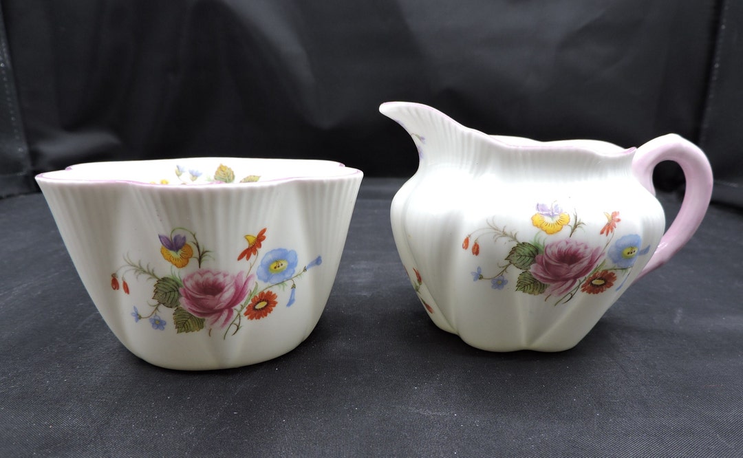 Shelley Pink Rose Dainty Shaped Cream and Sugar Small Set Bone China ...
