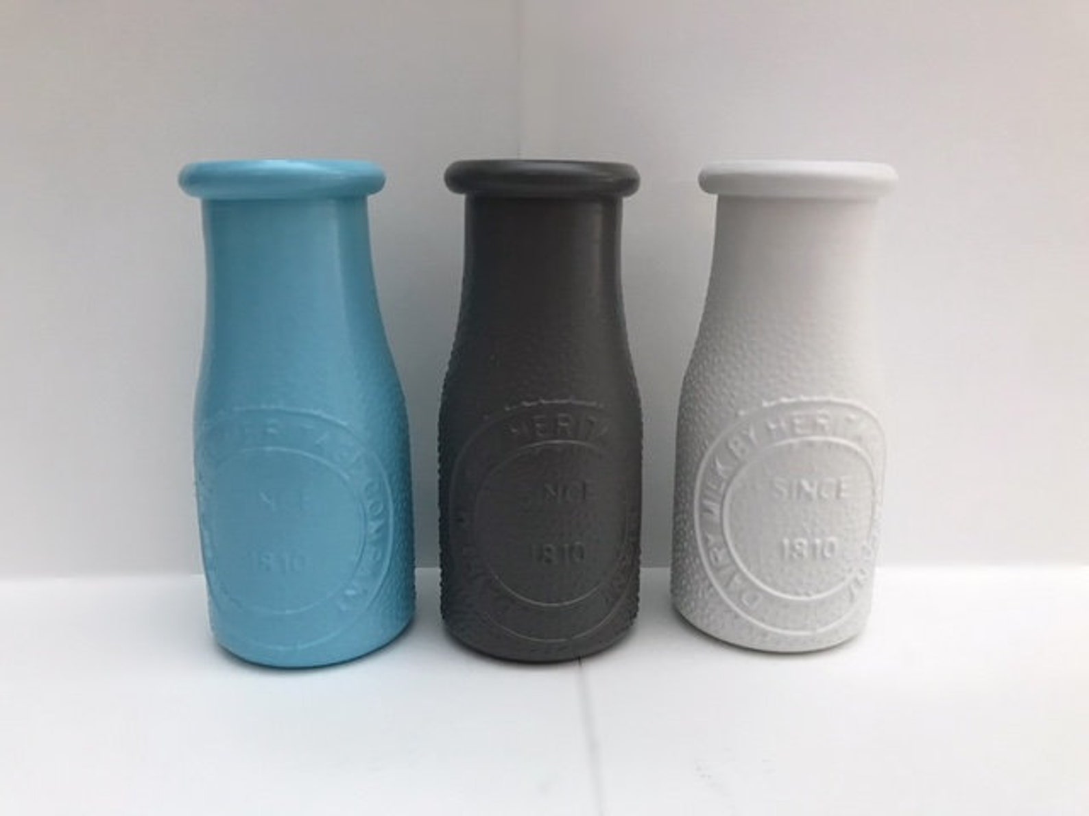 Light Blue Painted Glass Milk Bottles Milk Bottle Decor - Etsy