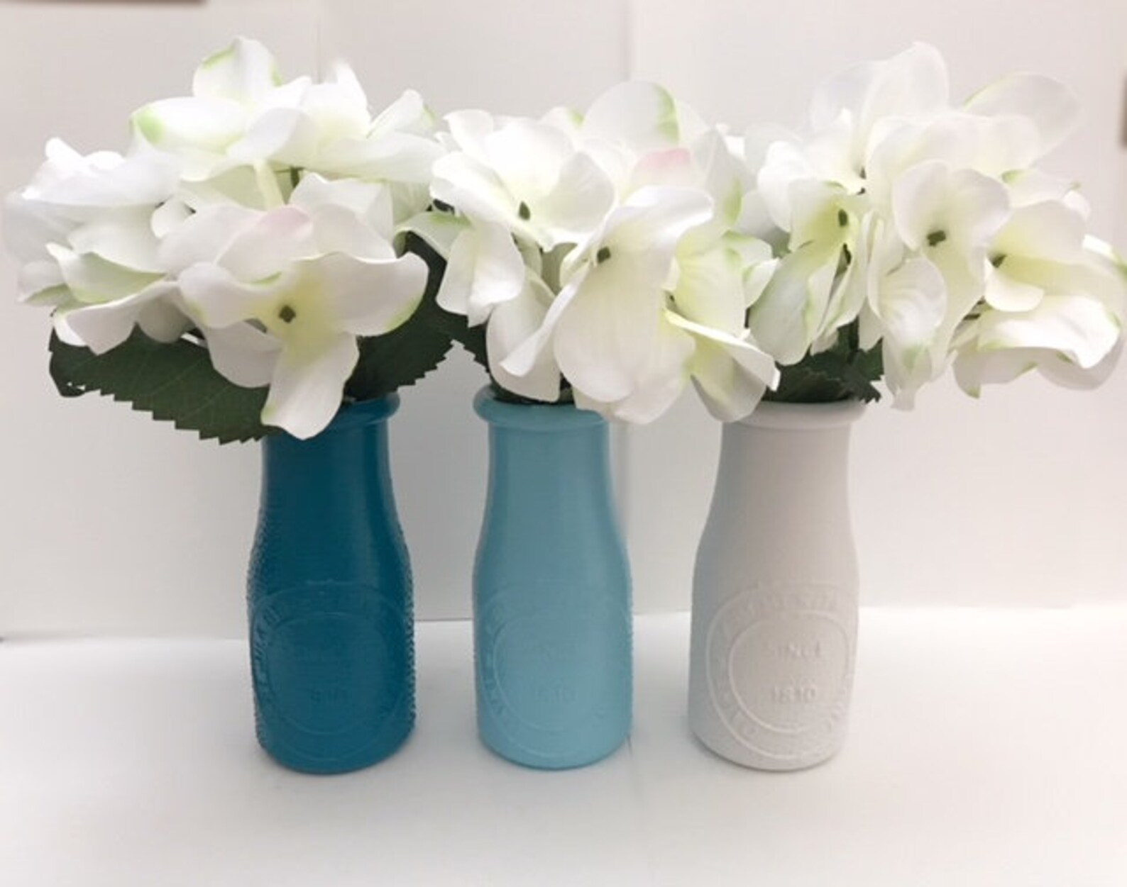 Light Blue Painted Glass Milk Bottles Milk Bottle Decor - Etsy