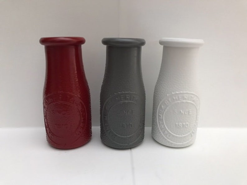 Dark Red Painted Glass Milk Bottle Red Farmhouse Decor - Etsy