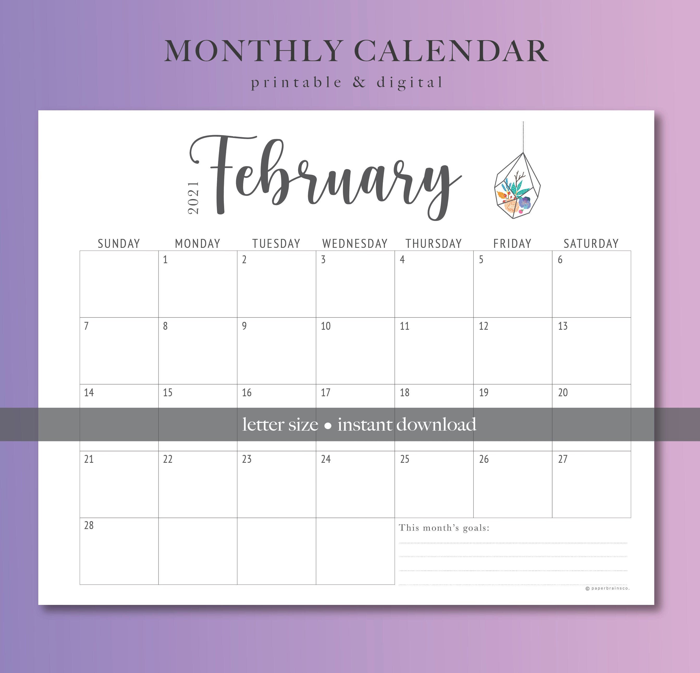 2021 February Calendar With Monthly Goals | Printable | Digital ...