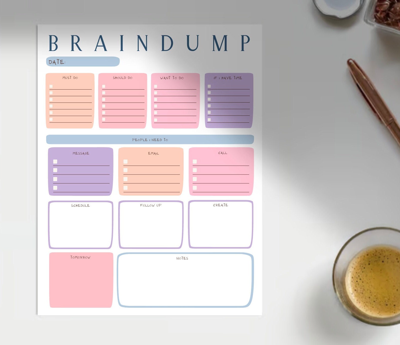 Brain Dump Printable Template | ADHD Friendly Daily Planner | Productivity | Work Day | Thoughts ...
