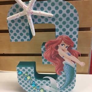 Ariel Birthday Number, Little Mermaid Decorated Number, Little Mermaid ...