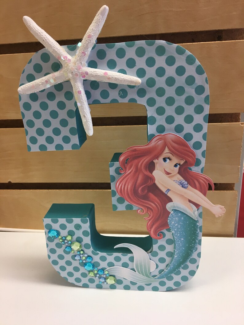 Ariel birthday number Little Mermaid decorated number Little | Etsy