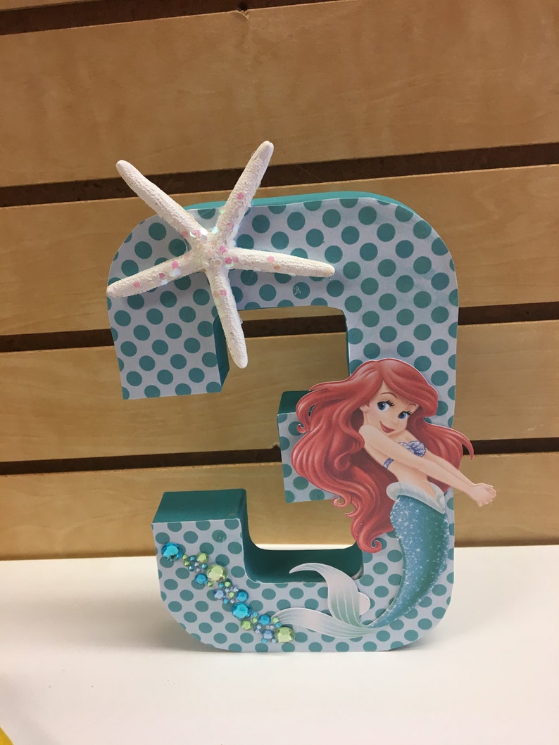 Ariel birthday number Little Mermaid decorated number Little | Etsy