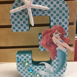 Ariel Birthday Number, Little Mermaid Decorated Number, Little Mermaid ...