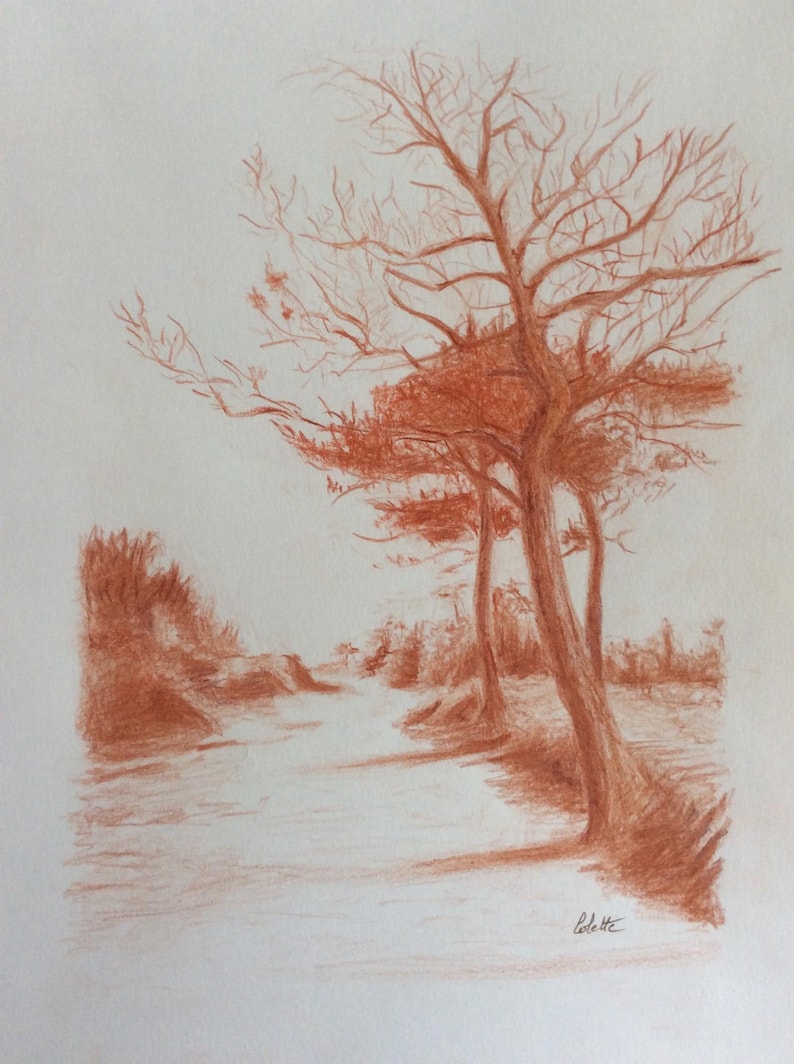 Paysage réalisé à la sanguine d'après nature comme autrefois - Etsy France