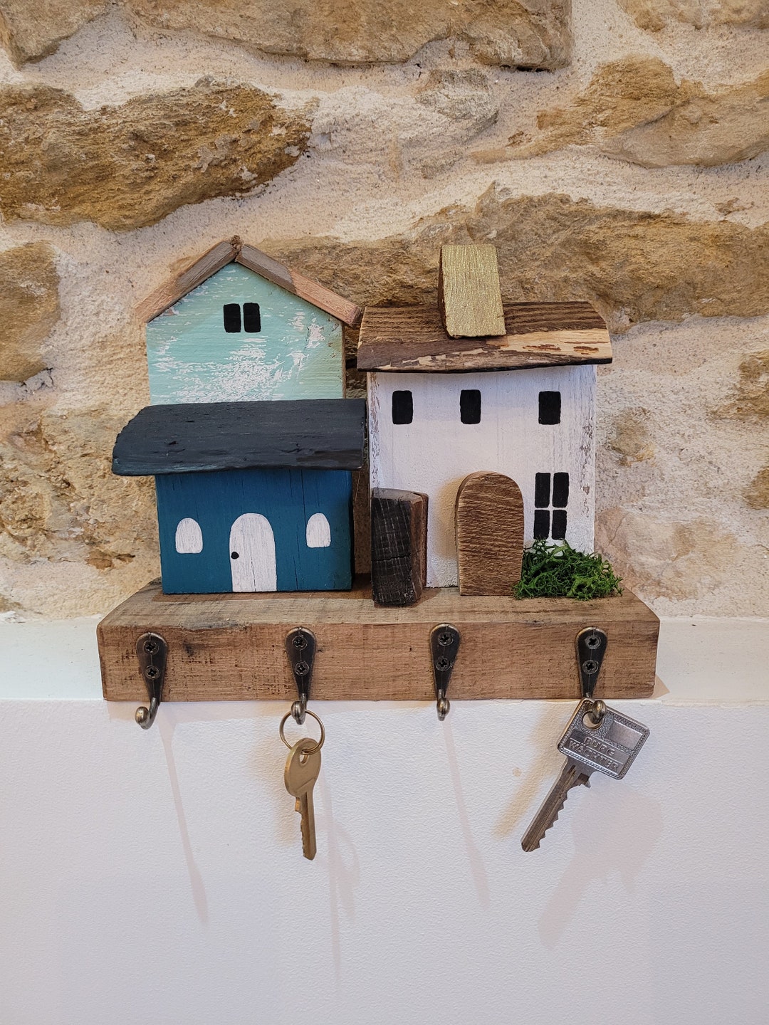 Etagère murale porte clefs/support Clé/étagère bois recyclé/support ...