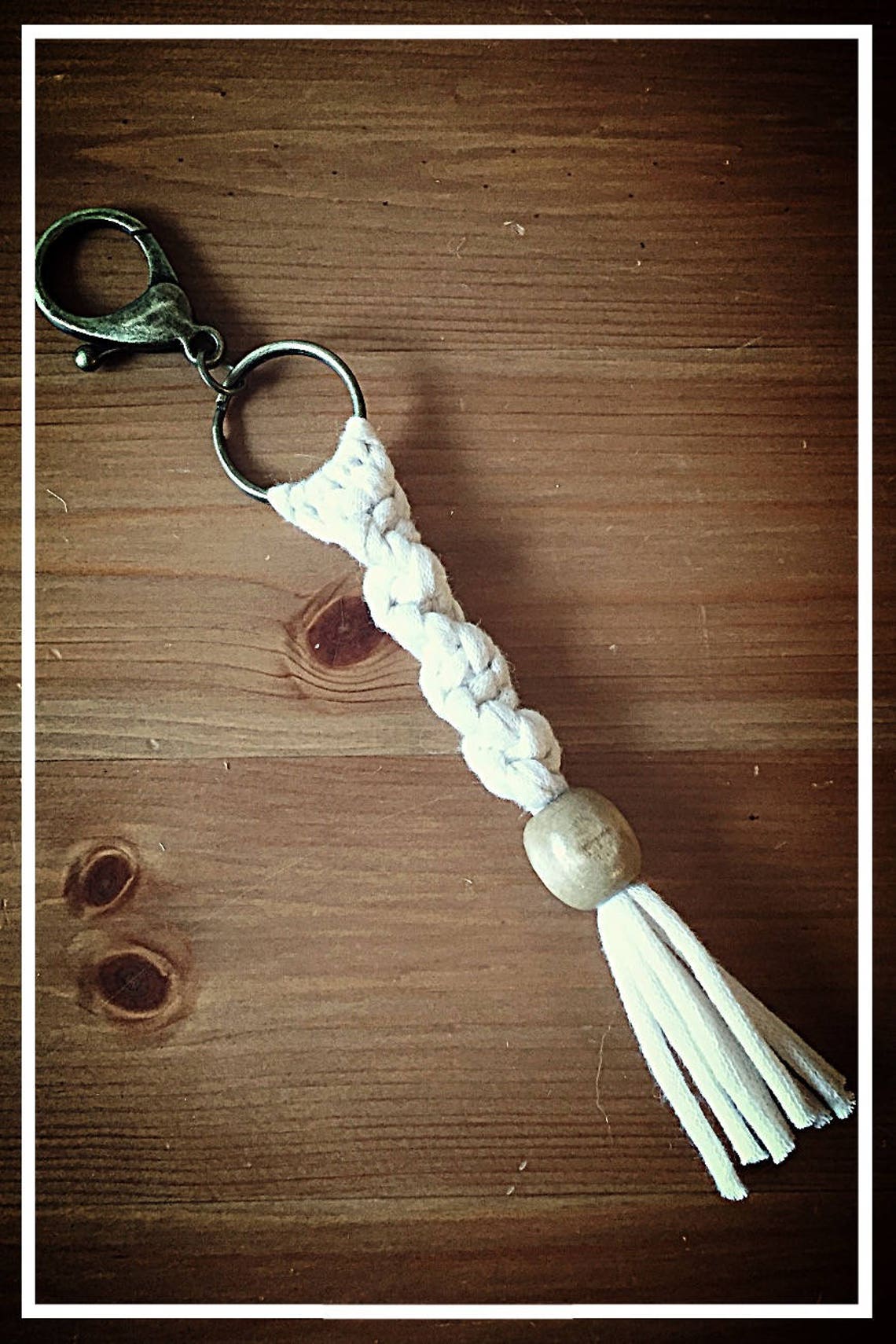 Twisted Macrame KeyChain Beaded Keyring Antique Bronze Bag | Etsy