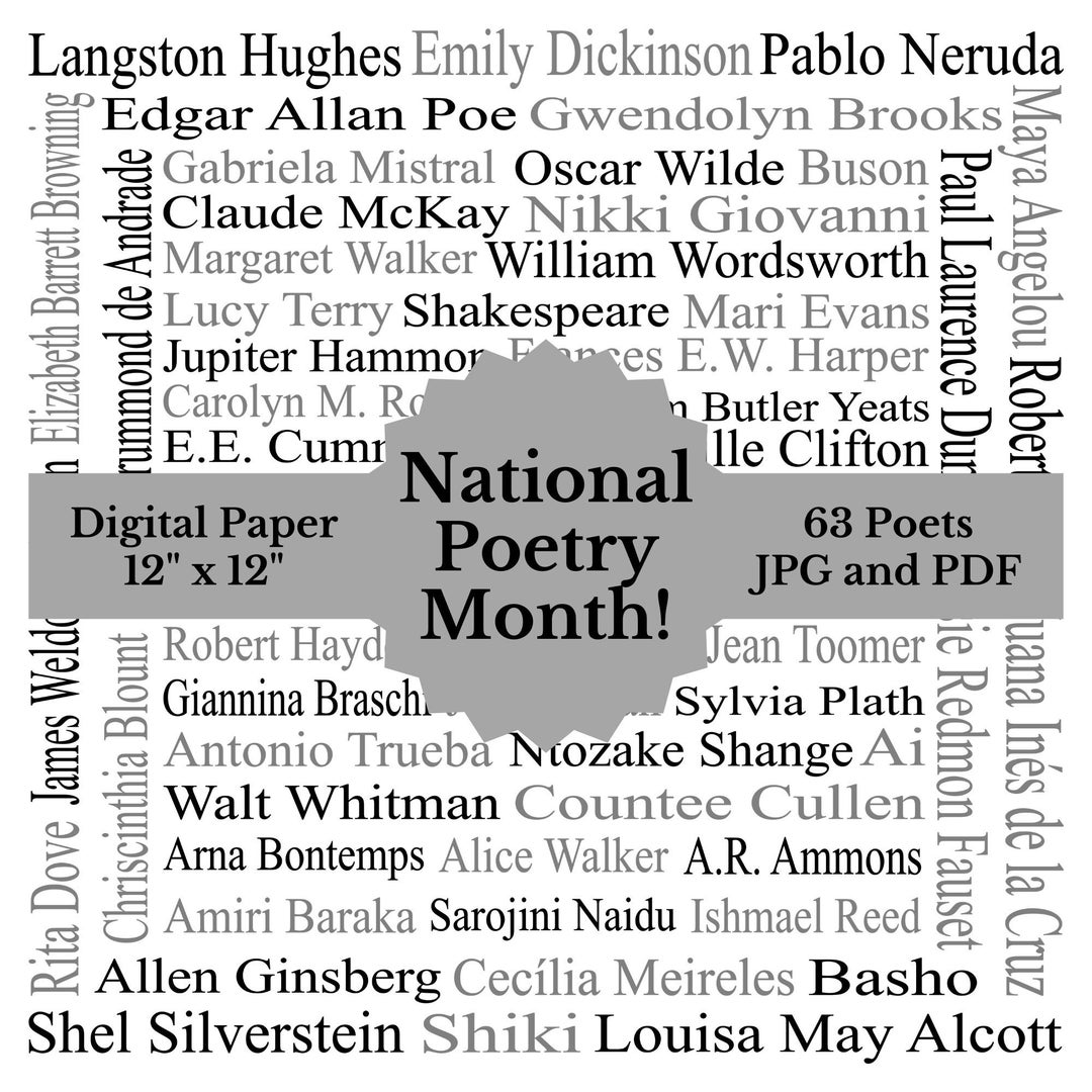 National Poetry Month, 12x12 Digital Paper, Bulletin Board, Poetry ...