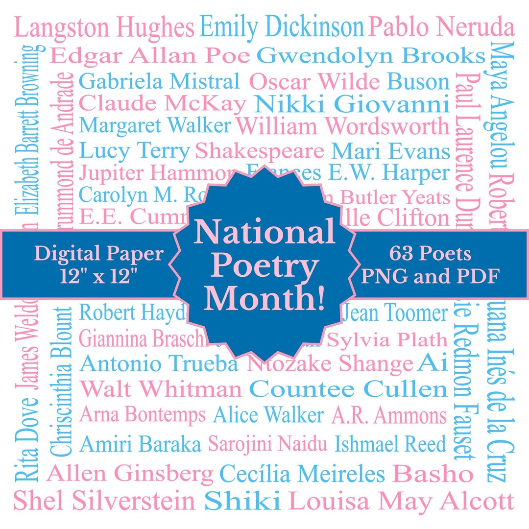 National Poetry Month, 12x12 Digital Paper, Bulletin Board, Poetry ...