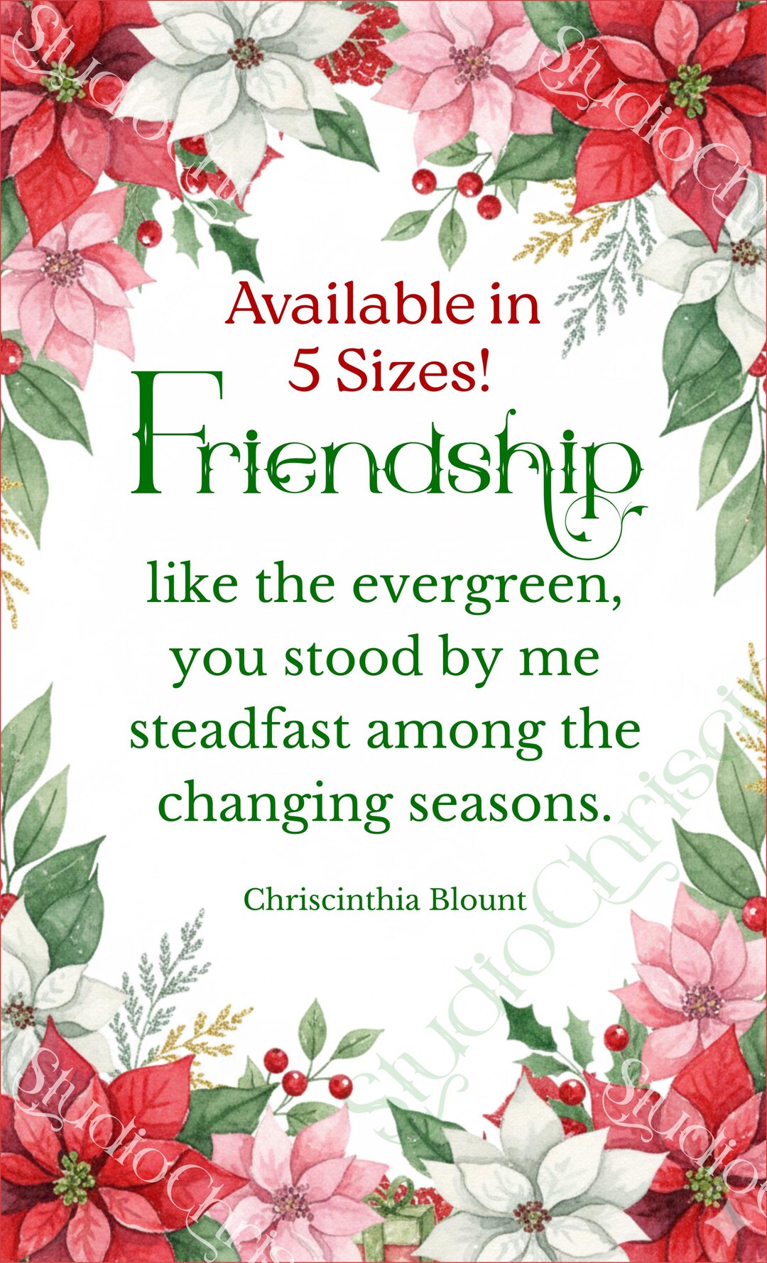 Friendship Poem Print, Christmas Poinsettia Decor, Christmas Gift ...