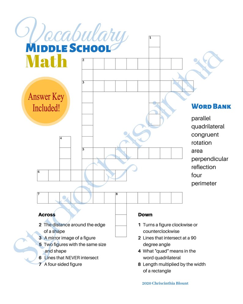 Math Vocabulary Crossword Puzzle, STEM Education, STEAM Education, Back ...