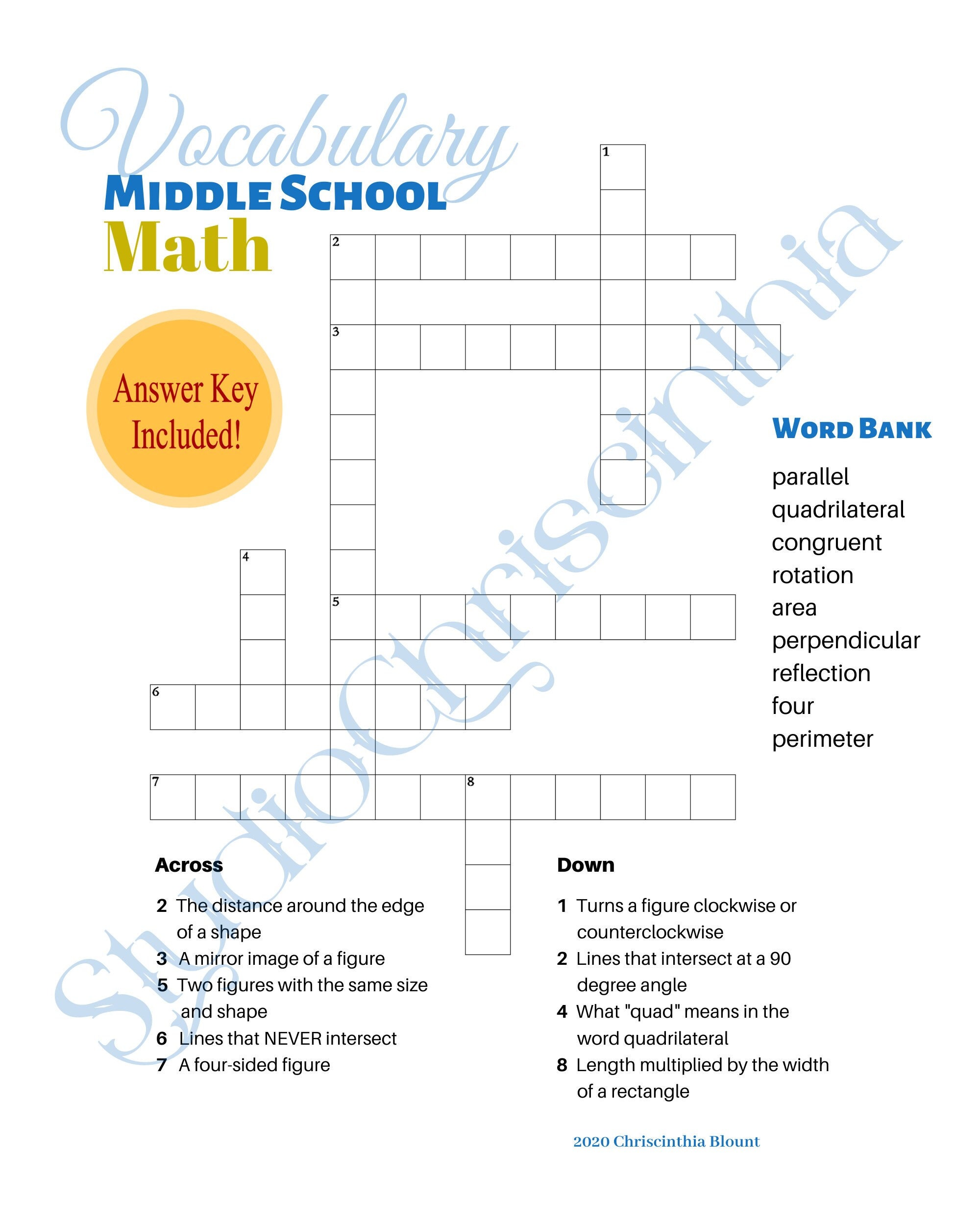 Algebra Crossword Puzzle