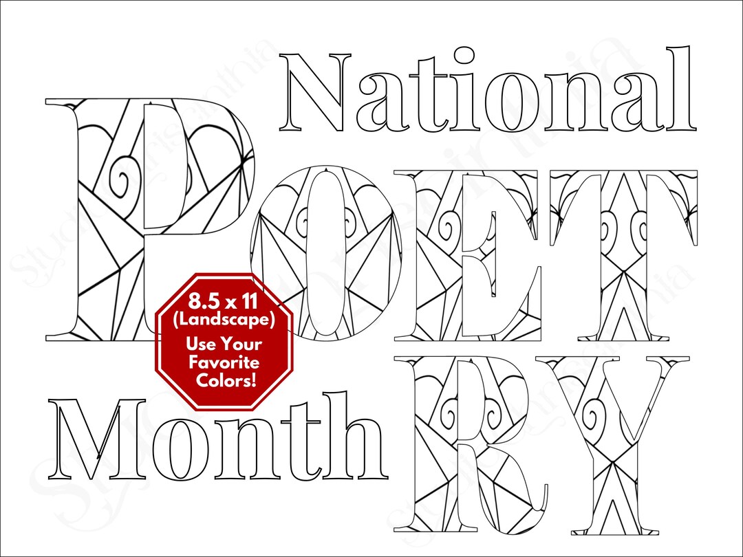 National Poetry Month, Coloring Page, Poetry Month, Poetry Love, Adult ...