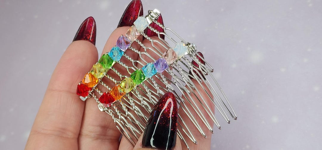 Wirewrapped Rainbow Crystal Side Combs, Hair Combs, French Combs ...