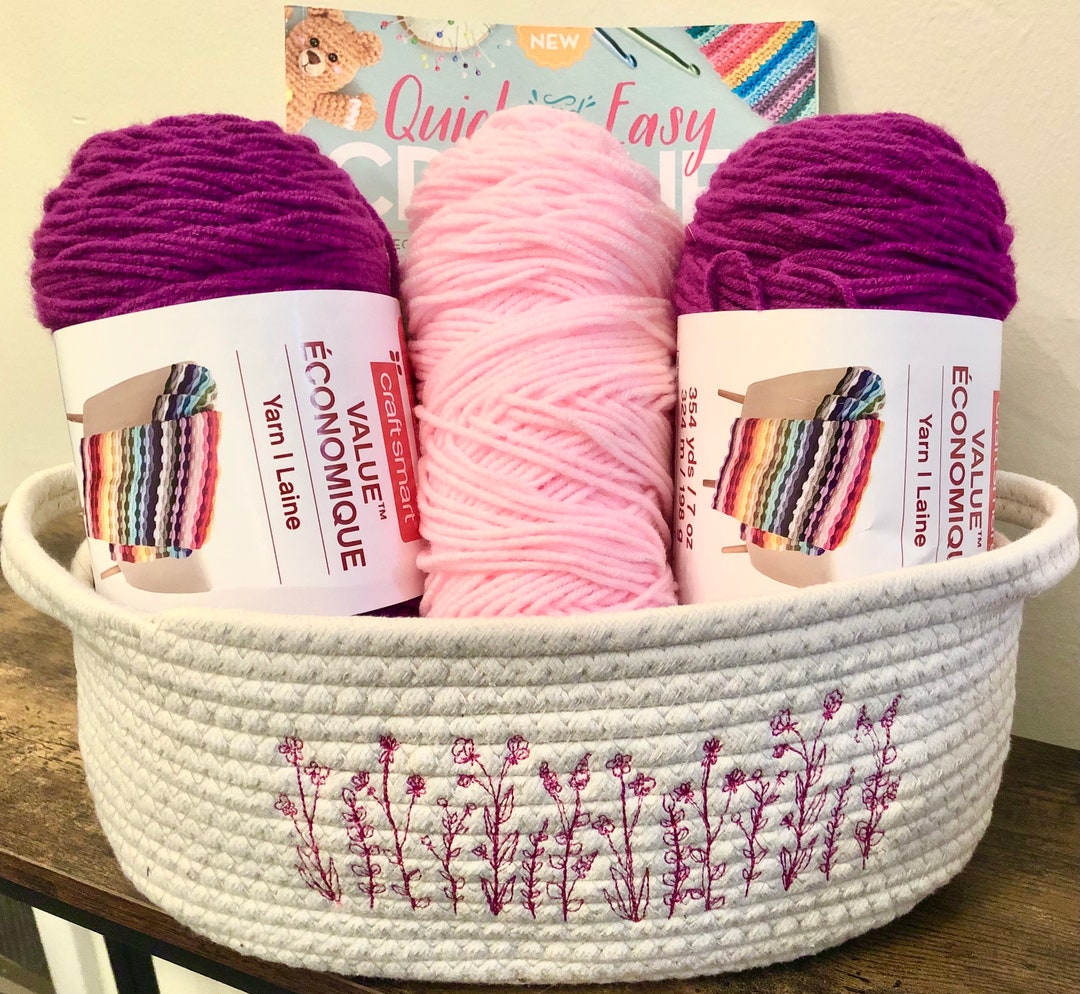 Embroidered Basket Tickled Pink - Etsy