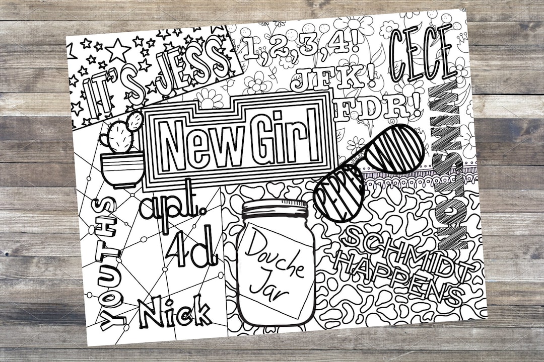 New Girl Themed Adult Coloring Sheet | INSTANT DOWNLOAD - Etsy