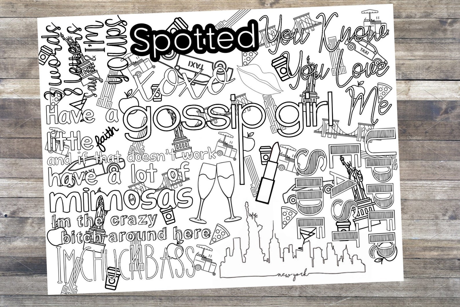 Gossip Girl Adult Coloring Sheet | INSTANT DOWNLOAD - Etsy