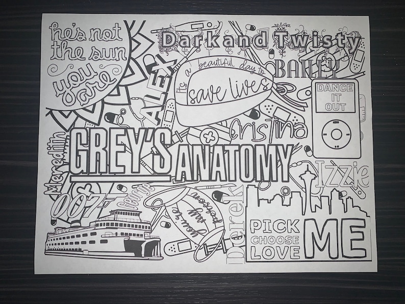 Grey's Anatomy Adult Coloring Sheet | INSTANT DOWNLOAD - Etsy