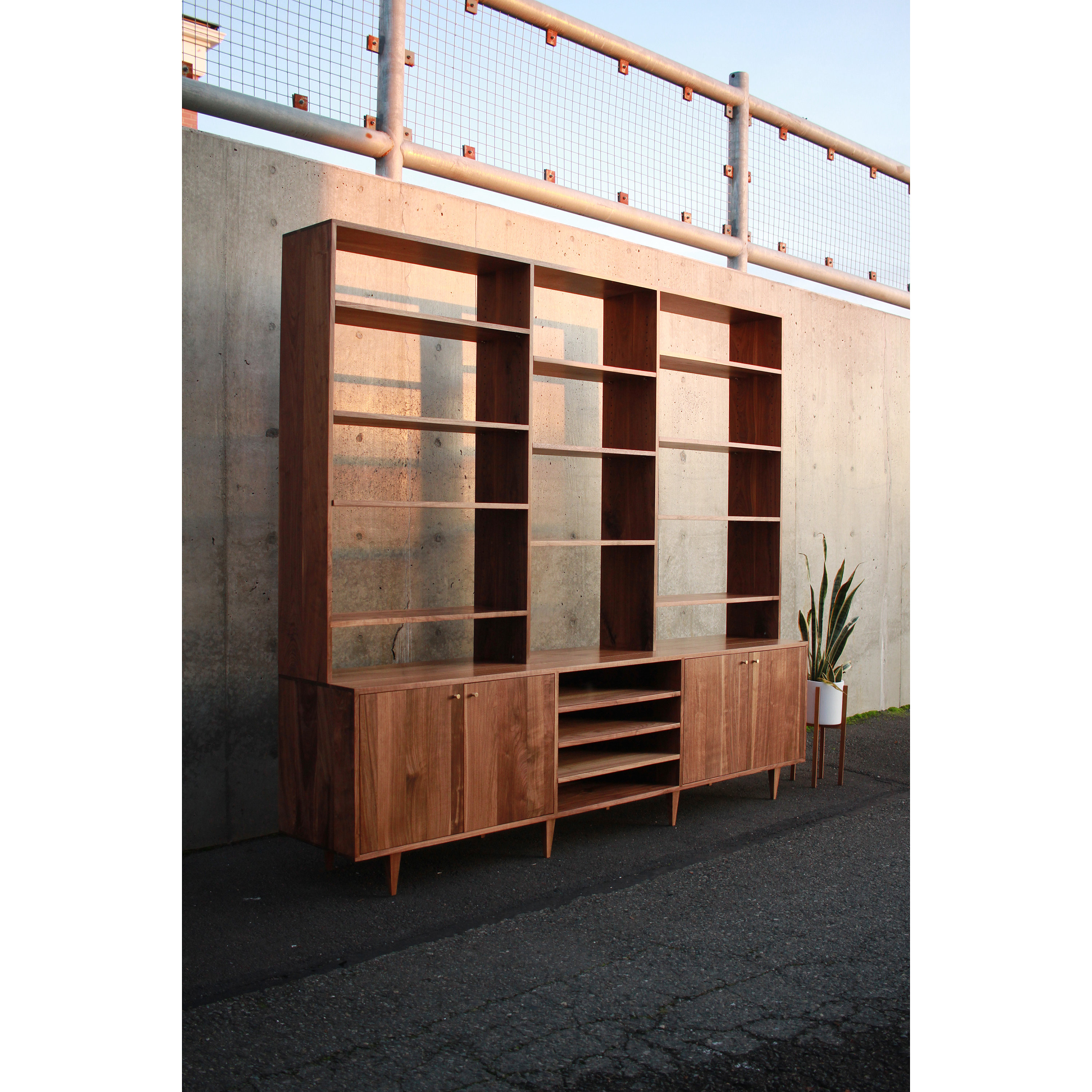 Gilles Hutch Solid Wood Hutch Console Bookcase Hardwood Sideboard With Shelves Modern Buffet shown in Walnut Etsy
